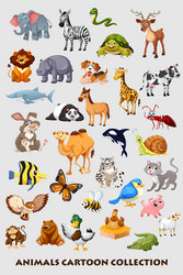 Big set with animals in cartoon style Royalty Free Vector