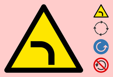 Left turn warning triangle sign icon Royalty Free Vector