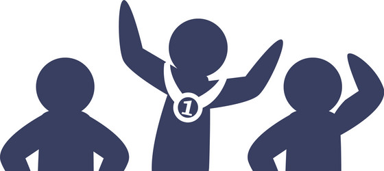 Human avatar with medal on podium silhouette style