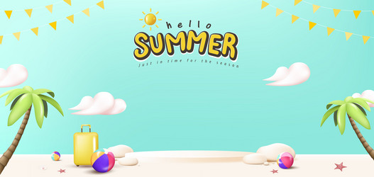 Summer travel poster banner display podium Vector Image