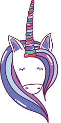 Dotted shape cute unicorn head with horn Vector Image
