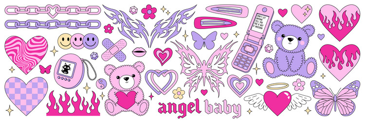 Y2k glamour pink stickers in trendy emo goth 2000s