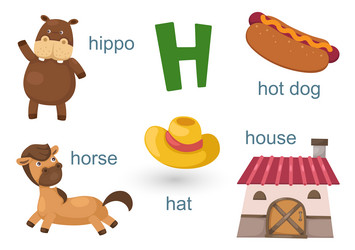 Alphabet isolated letter h-hippo-hat Royalty Free Vector