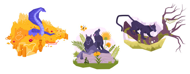 Mowgli flat icon set Royalty Free Vector Image