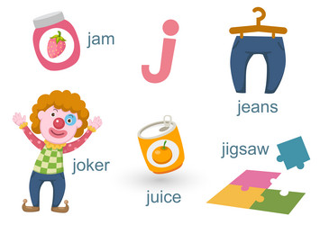 Alphabet letter j-jam juice joker Royalty Free Vector Image