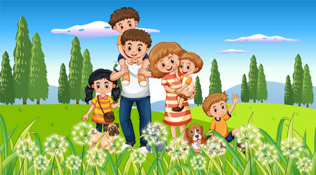 Happy family gardening at yard Royalty Free Vector Image