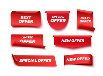 Collection of offer tags red discount labels Vector Image