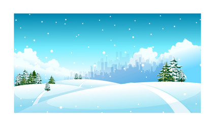 Winter city snowy residential area sunshine Vector Image