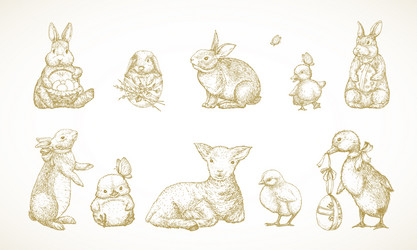 Hand drawn cute easter animals Royalty Free Vector Image