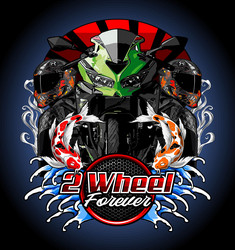 Motorbike and koi fish with biker background Vector Image