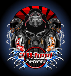 Motorbike and koi fish with biker background Vector Image