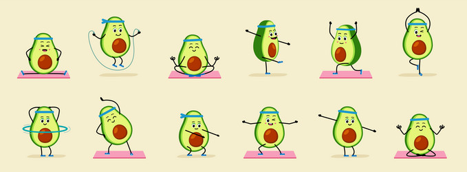 Cute smiling happy strong avocado Royalty Free Vector Image