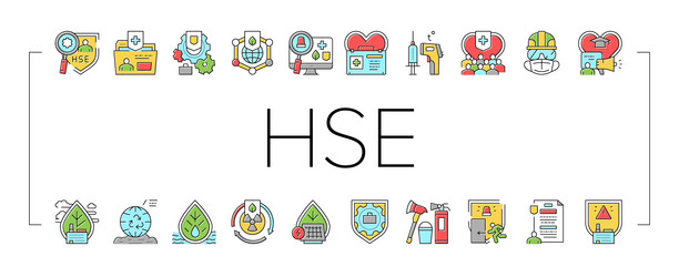 Health safety environment hse icons set Royalty Free Vector
