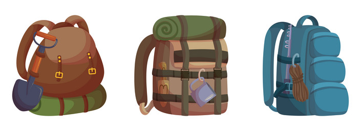 Cartoon set of backpacks isolated on white Vector Image