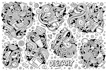 Colorful Diet Food Doodle Set Royalty Free Vector Image