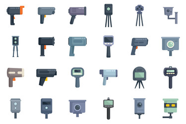 Speed radar icons set simple alert camera Vector Image