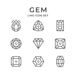 Diamond gem jewel gemstone line icon set Vector Image