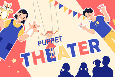 Puppet show flat compositions Royalty Free Vector Image