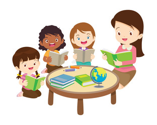 Happy children reading book back to school Vector Image