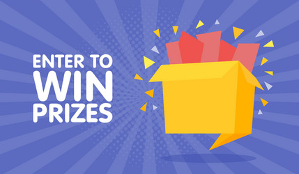 Enter to win prizes gift box cartoon origami style