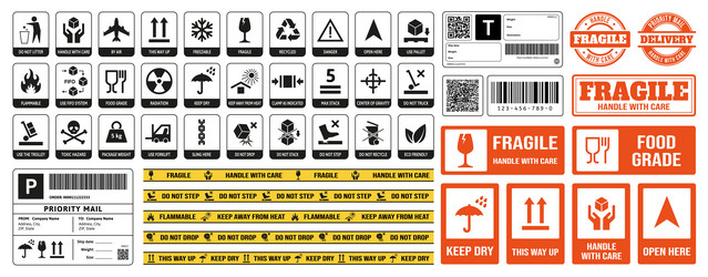 Packaging signs set cargo icons package symbols Vector Image