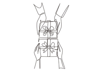 Continuous one line drawing man holds big gift Vector Image