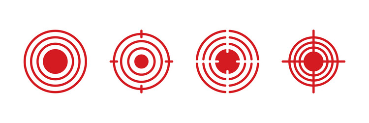 Pain point icons set red circles mark Royalty Free Vector