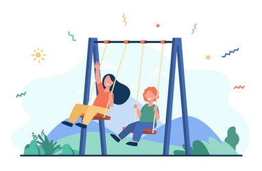 Kids girls on swings cartoon characters Royalty Free Vector