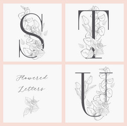 Alphabet hand drawn floral uppercase letters Vector Image