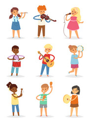 Cartoon happy family playing music together Vector Image