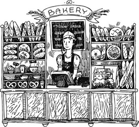 Hand drawn sketch interior of bakery shop Vector Image