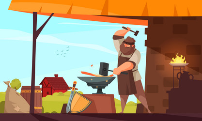 Blacksmith workshop cartoon composition Royalty Free Vector
