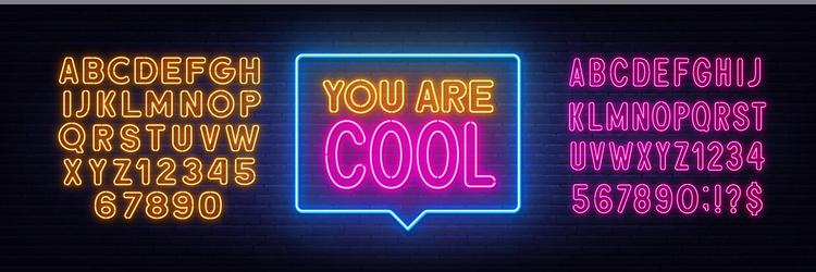 Neon sign word cool in frame on dark background Vector Image