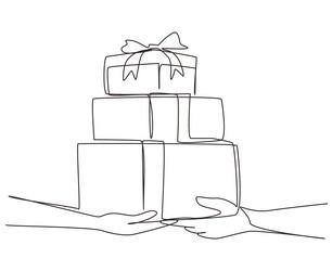 Continuous one line drawing template gifts box Vector Image