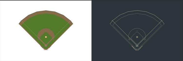 Baseball field technical line art on the blueprint