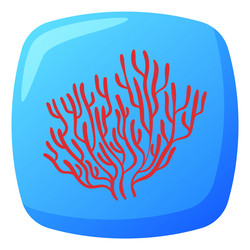 Stylized red coral in blue water square frame Vector Image
