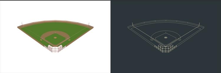 Baseball field technical line art on the blueprint