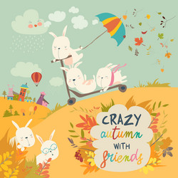 Boy are playing with three rabbits Royalty Free Vector Image