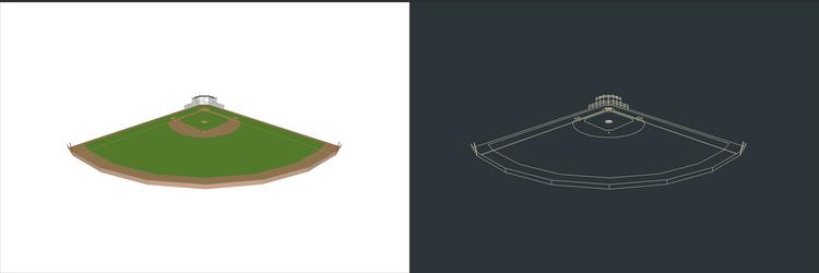 Baseball field technical line art on the blueprint