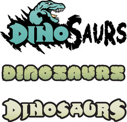 Two smiling dinosaurs with a colorful text logo Vector Image