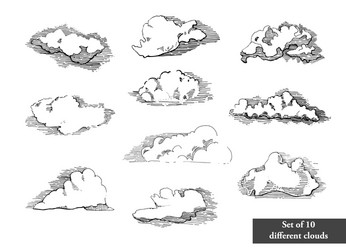 Clouds set hand drawn in engraving style Vector Image