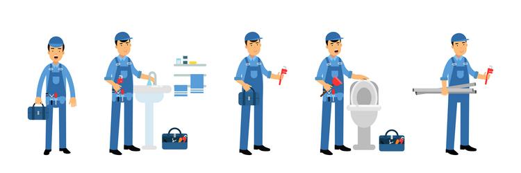 Professional man plumber character in blue Vector Image