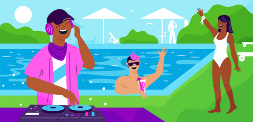 Pool party people composition Royalty Free Vector Image