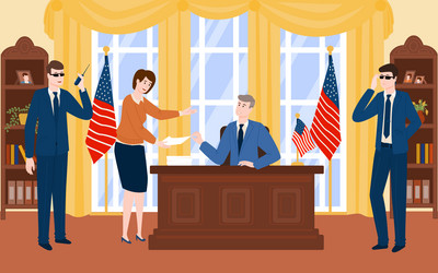 United states president sitting workplace signing Vector Image