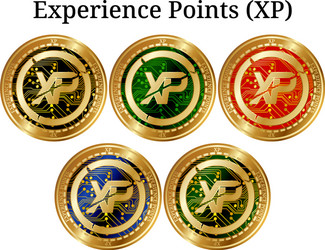 Set of physical golden coin experience points xp Vector Image