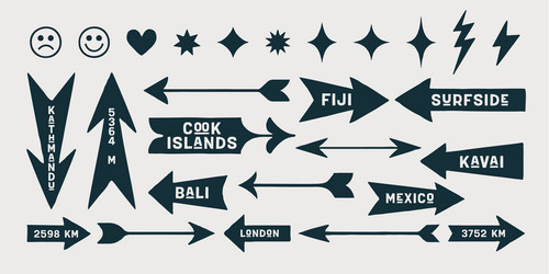 Different arrow icon set hatching art cartoon Vector Image