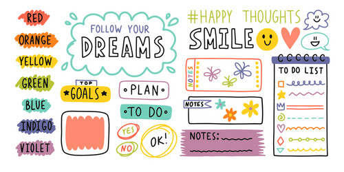 Diary bullet cute journal border elements note Vector Image