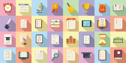 School test icons set flat online learn Royalty Free Vector