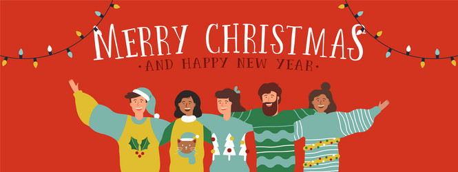 People Friend Group Hug In Winter Holiday Clothes Vector Image