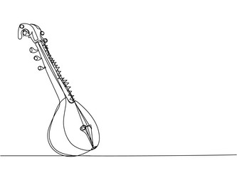 Sitar one line color art continuous line drawing Vector Image